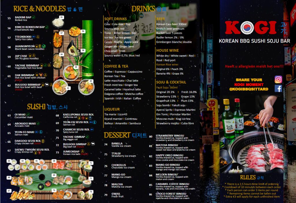 ONS MENU - Restaurant Kogi | Korean BBQ | Sushi | Soju Bar
